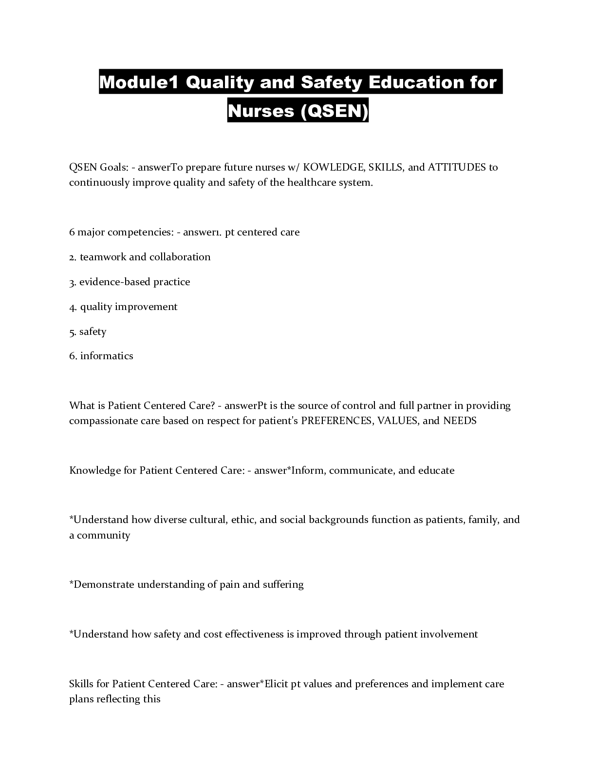 Module1 Quality and Safety Education for Nurses (QSEN) - Scholarfriends